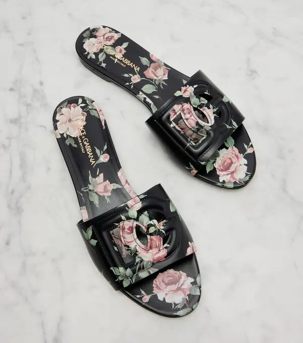 Dolce & Gabbana Floral Leather Slides