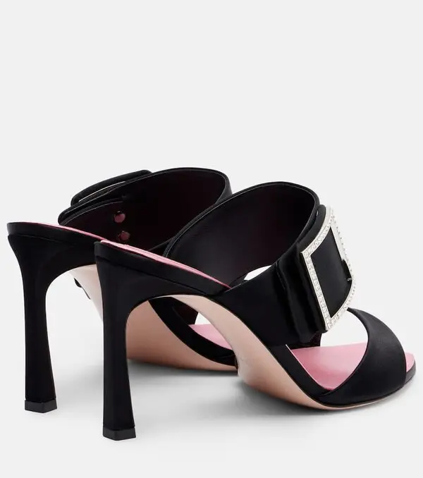 ROGER VIVIER Trompette 85 Embellished Satin Mules - Black