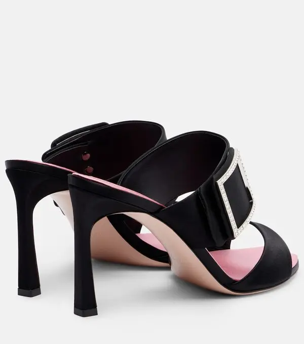 ROGER VIVIER Trompette 85 Embellished Satin Mules - Black