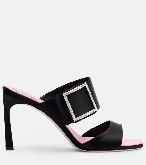 ROGER VIVIER Trompette 85 Embellished Satin Mules - Black