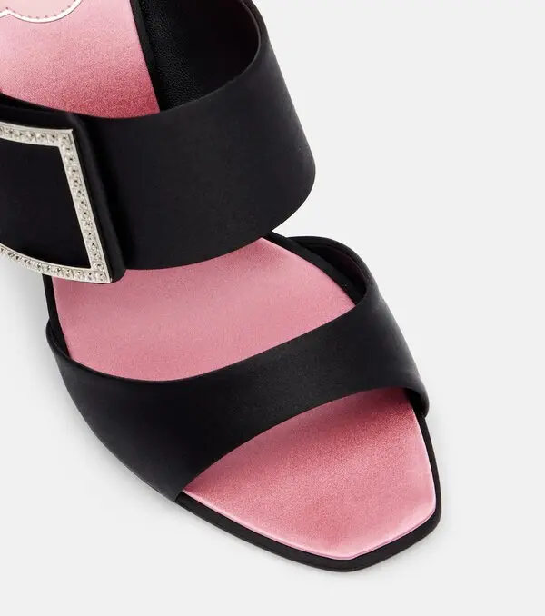 ROGER VIVIER Trompette 85 Embellished Satin Mules - Black