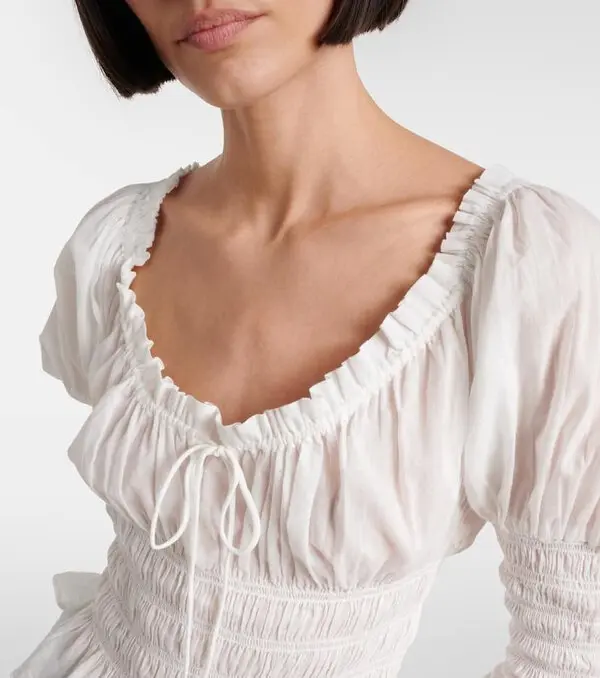 DÔEN Baptisia Shirred Cotton Voile Top - White