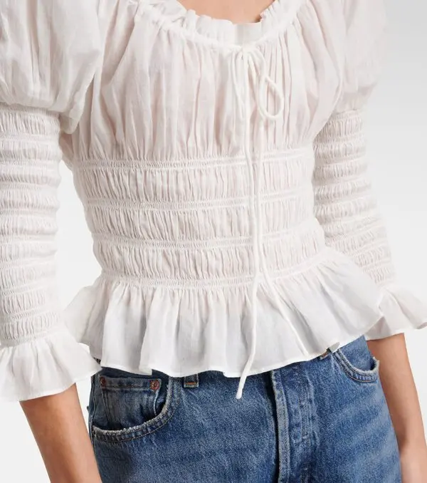 DÔEN Baptisia Shirred Cotton Voile Top - White