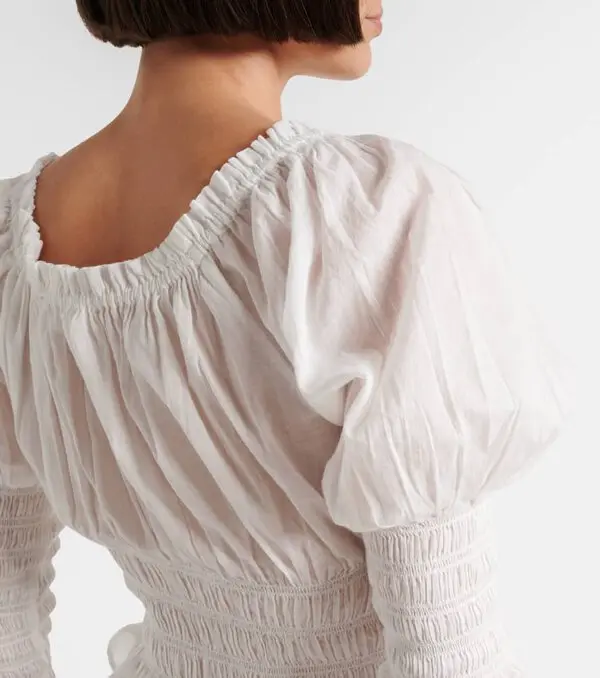 DÔEN Baptisia Shirred Cotton Voile Top - White
