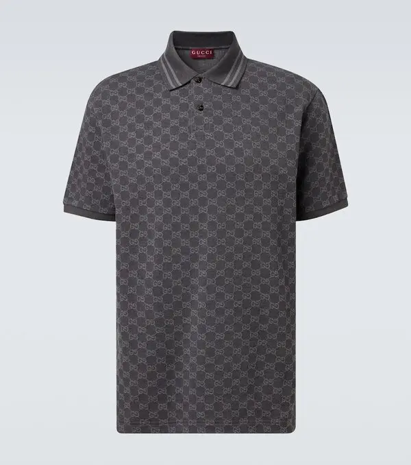 Gucci Gg Cotton Piqué Jacquard Polo Shirt - Grey