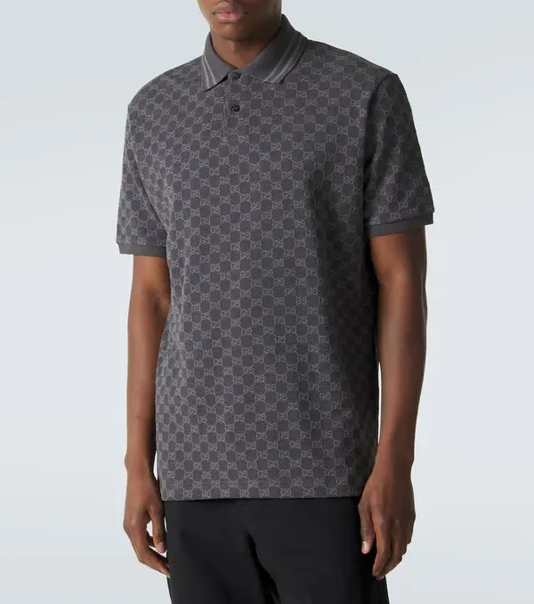Gucci Gg Cotton Piqué Jacquard Polo Shirt - Grey