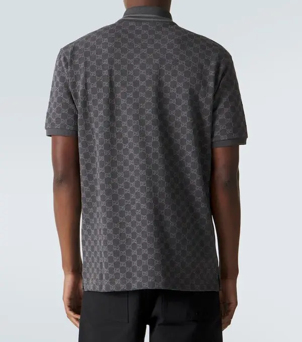 Gucci Gg Cotton Piqué Jacquard Polo Shirt - Grey