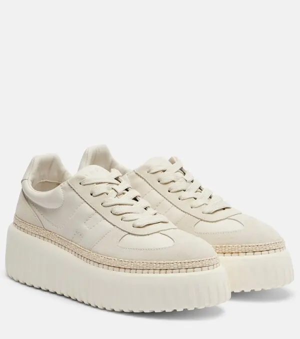Hogan H710 H-stripes Leather And Suede Platform Sneakers - Beige