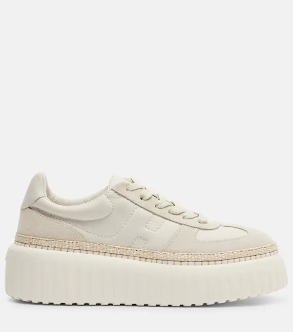 Hogan H710 H-stripes Leather And Suede Platform Sneakers - Beige
