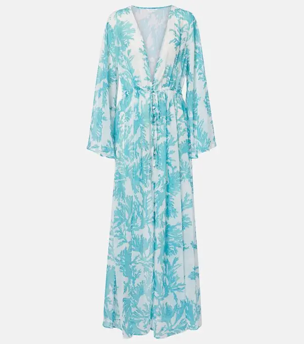 ALEXANDRA MIRO Chloe Floral Georgette Kaftan - White