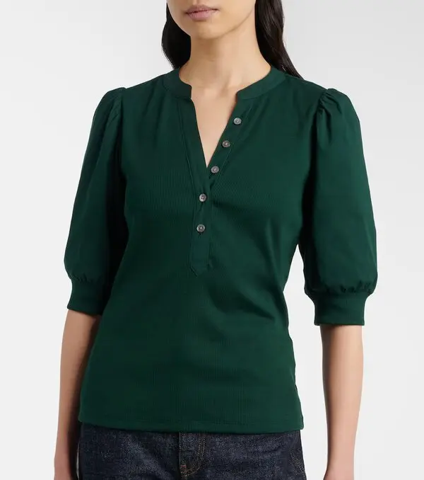 Veronica Beard Coralee Knitted Cotton-blend Top - Green