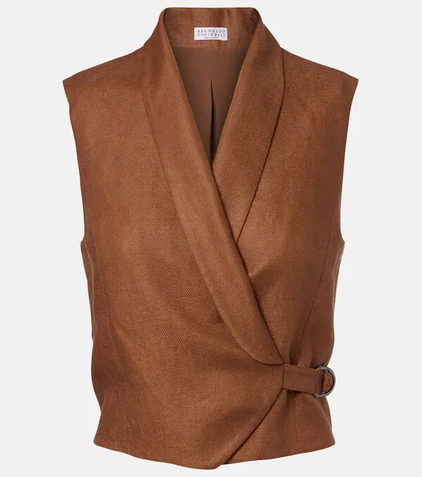 Brunello Cucinelli Monili Linen Vest - Brown