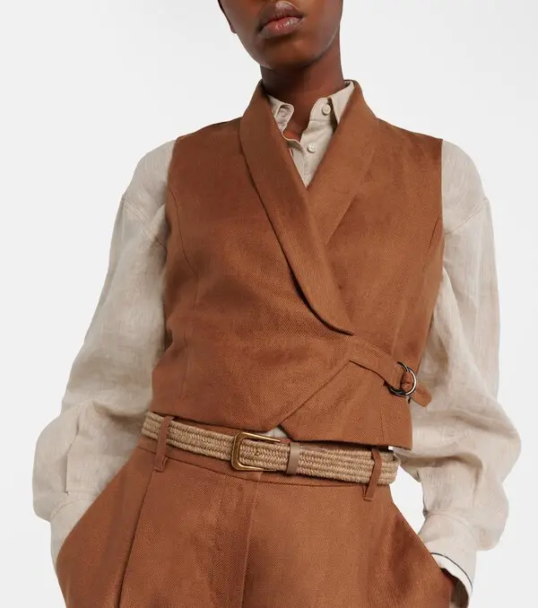 Brunello Cucinelli Monili Linen Vest - Brown