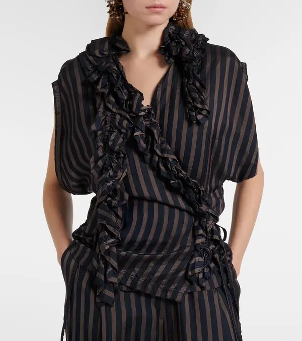 Dries Van Noten Ruffled Striped Top - Blue