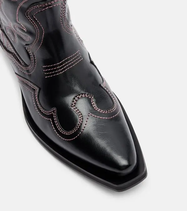GANNI Mid Shaft Embroidered Cowboy Boots - Black