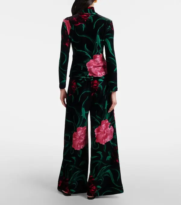 La DoubleJ Floral Velvet Palazzo Pants - Black