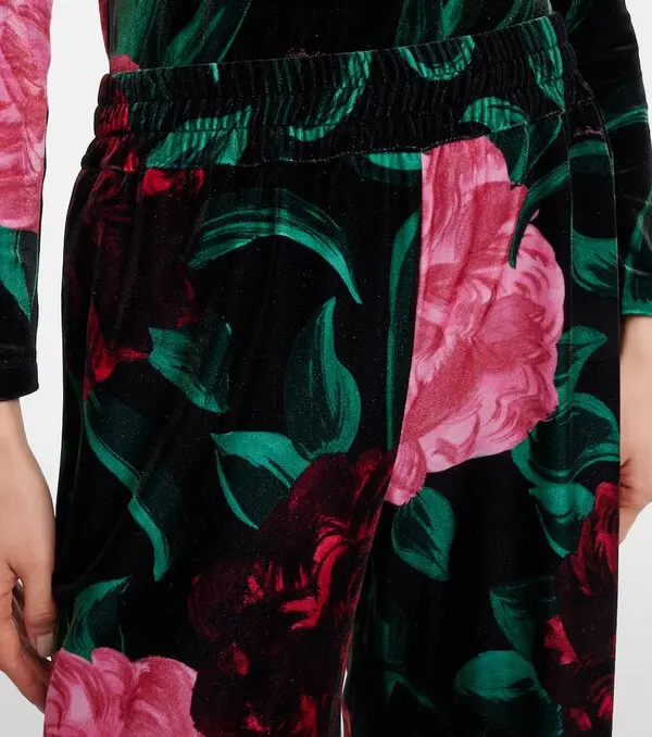 La DoubleJ Floral Velvet Palazzo Pants - Black
