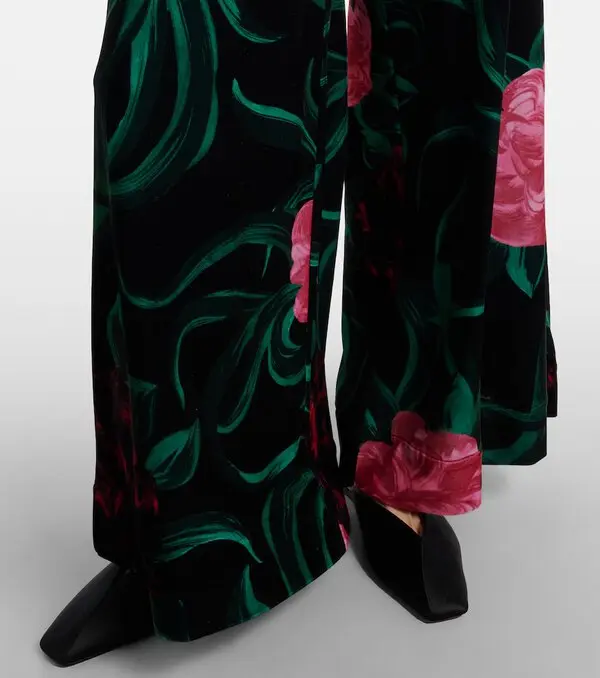 La DoubleJ Floral Velvet Palazzo Pants - Black
