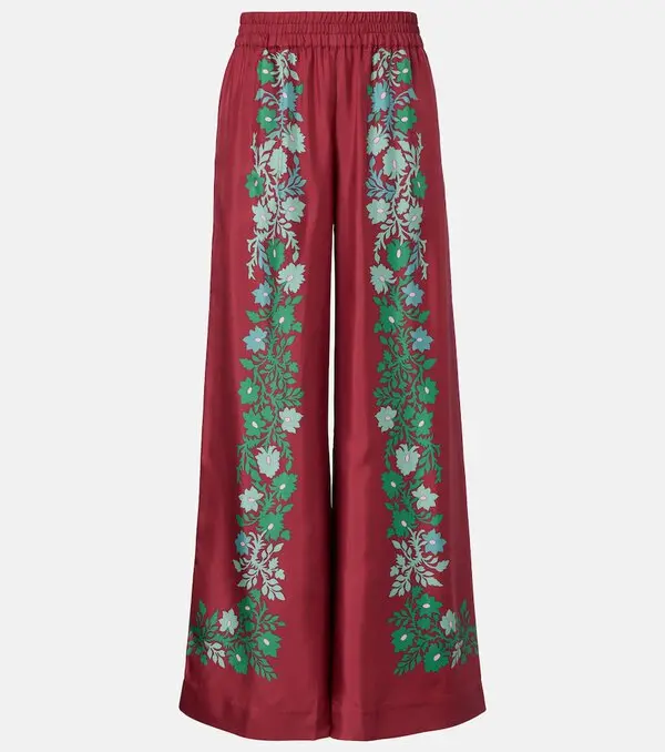 La DoubleJ Floral Silk Twill Palazzo Pants - Red