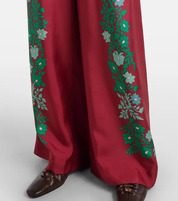 La DoubleJ Floral Silk Twill Palazzo Pants - Red