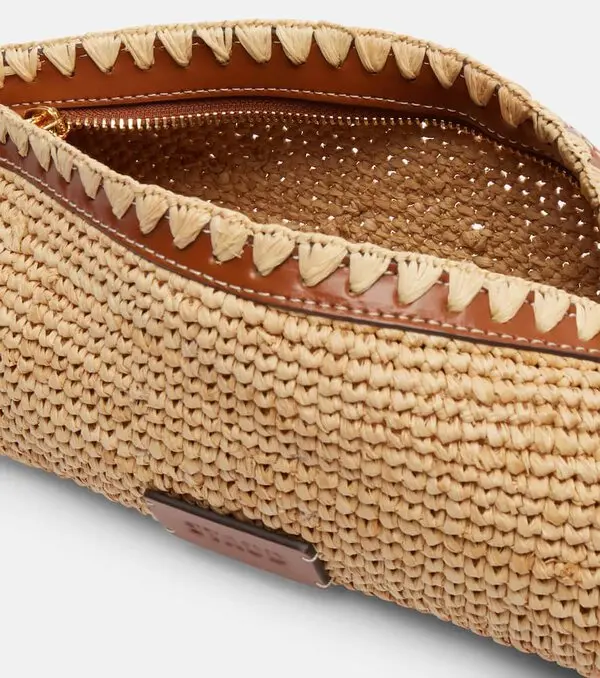 Staud Leather-trimmed Raffia Clutch