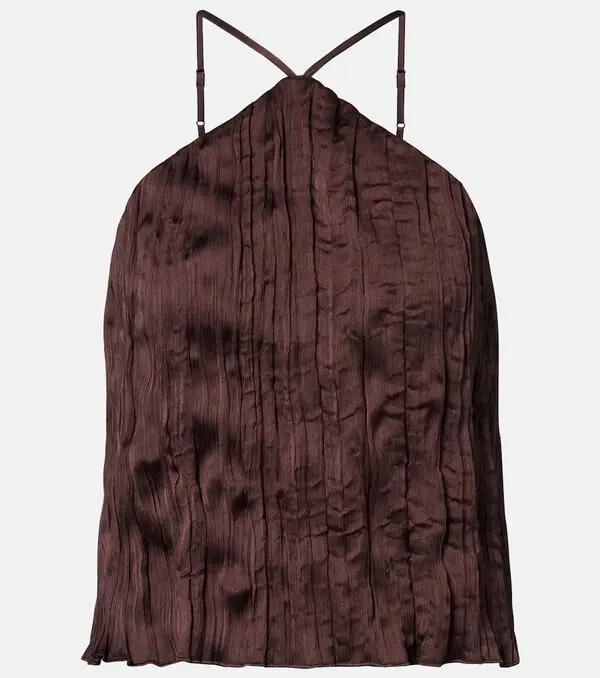 Staud Akari Plissé Halterneck Top - Brown
