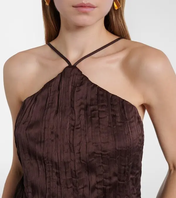 Staud Akari Plissé Halterneck Top - Brown