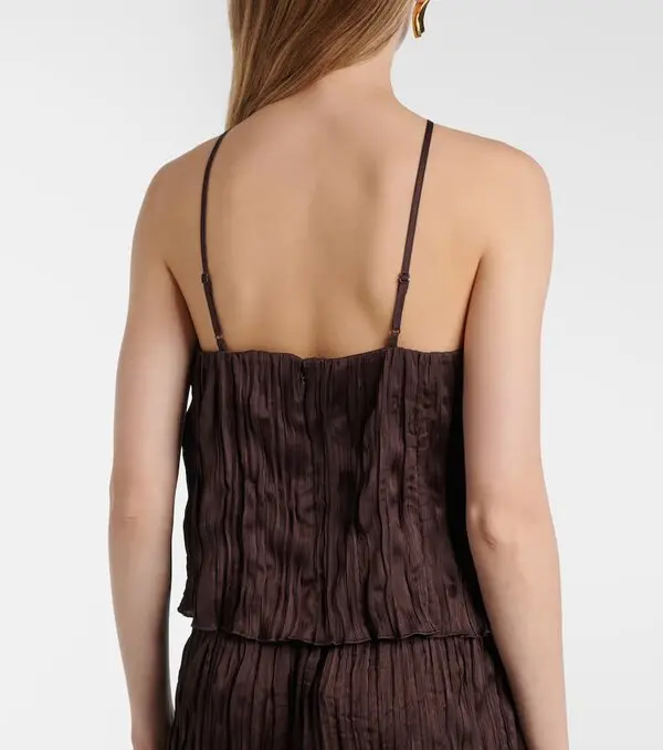 Staud Akari Plissé Halterneck Top - Brown