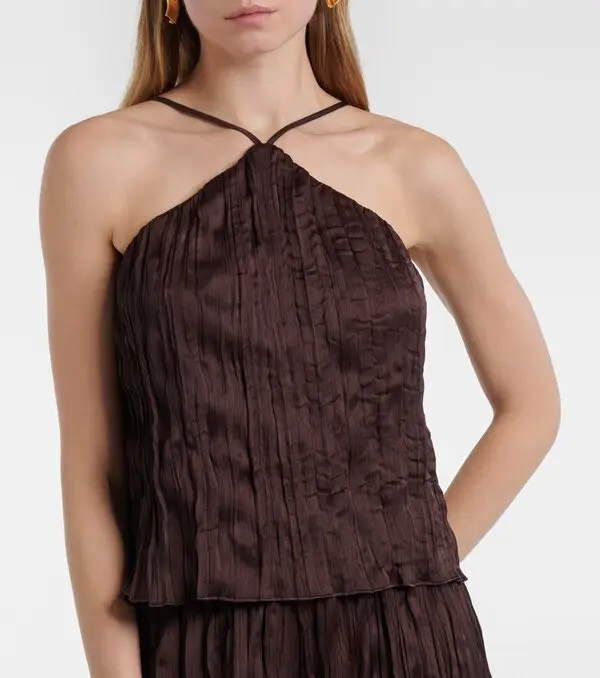 Staud Akari Plissé Halterneck Top