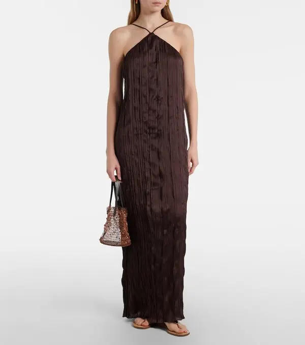 Staud Akari Plissé Halterneck Maxi Dress