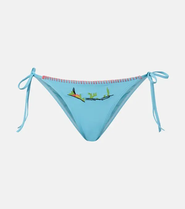 Staud Sisley Embroidered Bikini Bottom - Blue