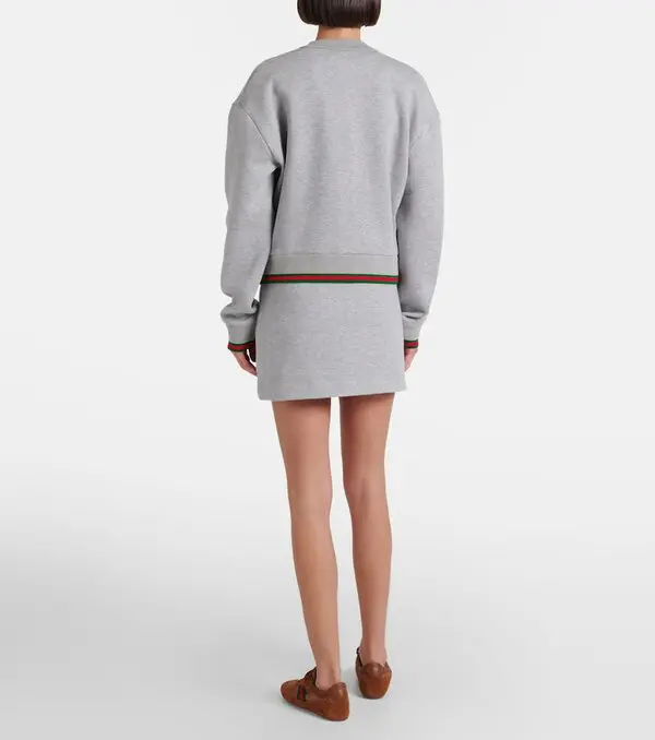Gucci Web Stripe Cotton-blend Jersey Miniskirt - Grey
