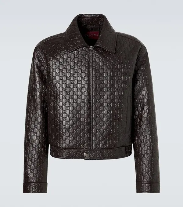 Gucci Gg Debossed Leather Blouson Jacket