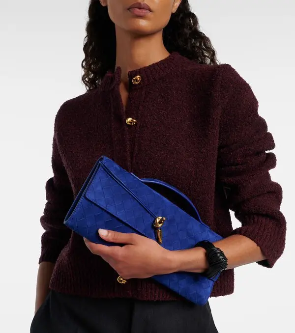 Bottega Veneta Intrecciato Suede Clutch - Blue