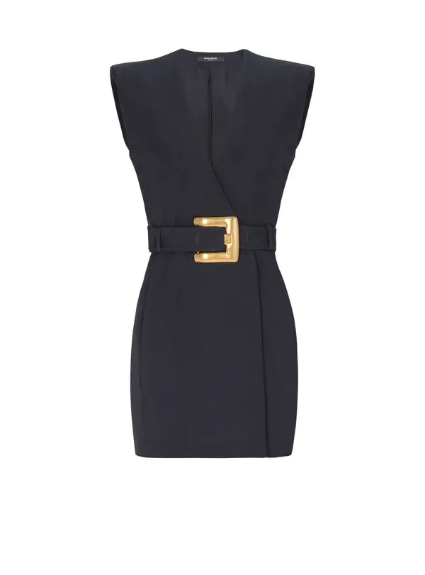 Balmain Short Belted Grain De Poudre Dress - Black