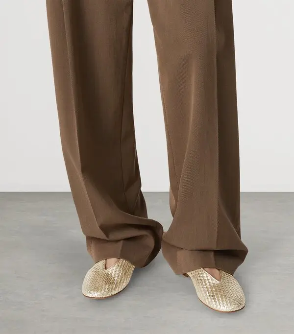 Bottega Veneta Metallic Woven Ballet Flats - Grey