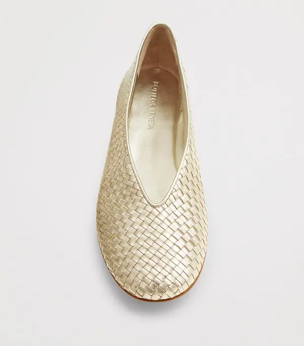 Bottega Veneta Metallic Woven Ballet Flats - Grey