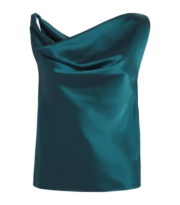 LESET Satin Cowl-neck Barb Top