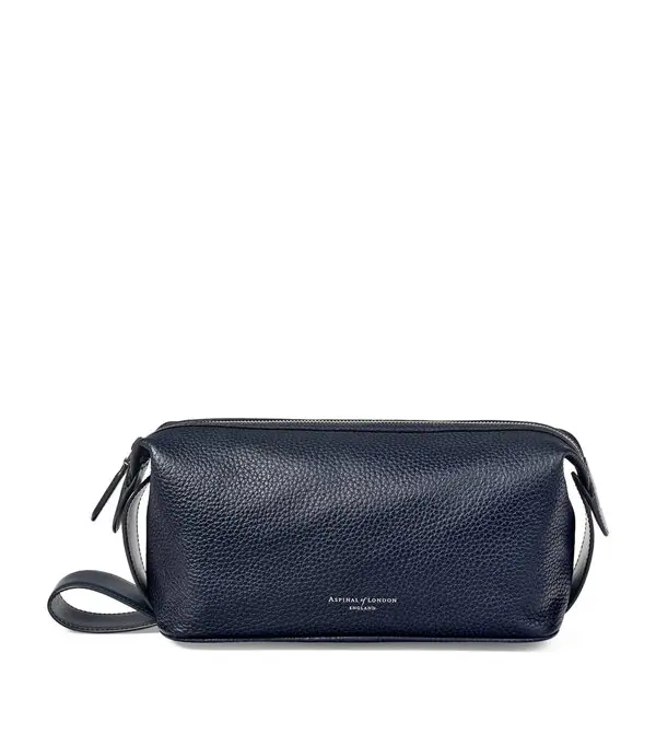 ASPINAL OF LONDON Leather Reporter Wash Bag - Navy