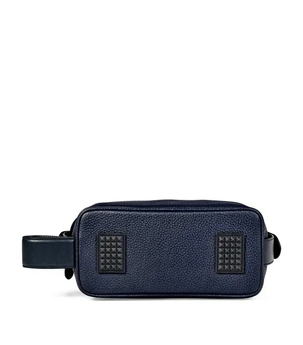 ASPINAL OF LONDON Leather Reporter Wash Bag - Navy