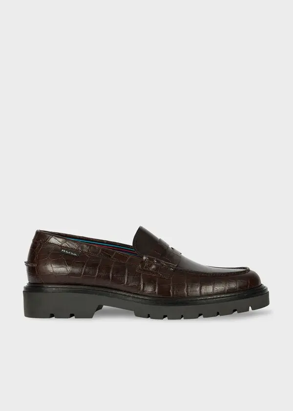 Paul Smith Croc-embossed 'bolzano' Loafers - Brown