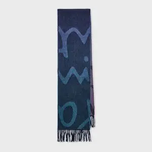 Paul Smith Navy Lambswool-cashmere Logo Scarf - Blue