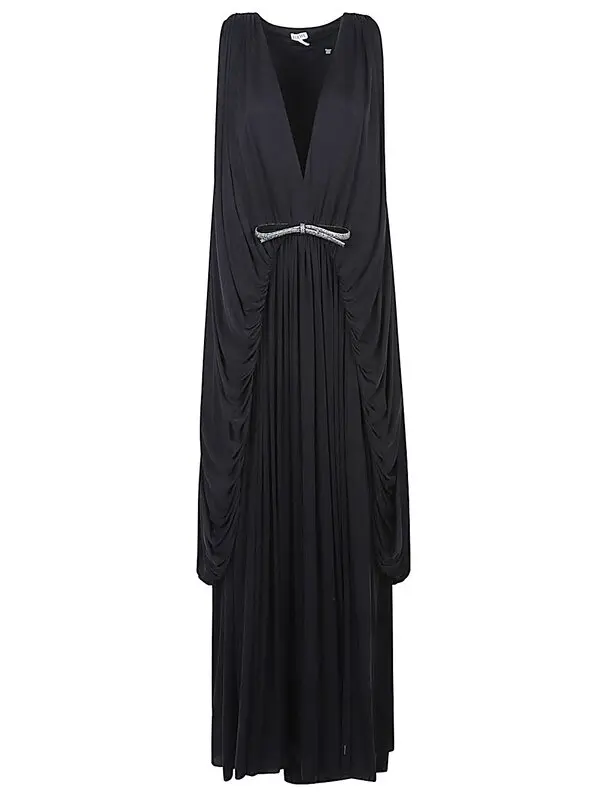 Loewe Silk Draped Long Dress - Black