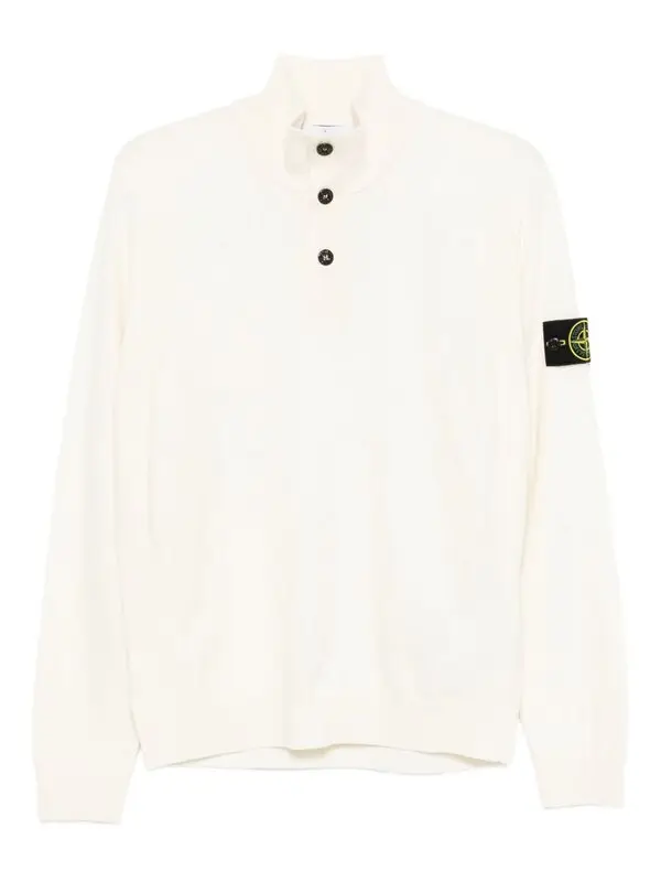 Stone Island High-neck Sweater With Button Closure - White