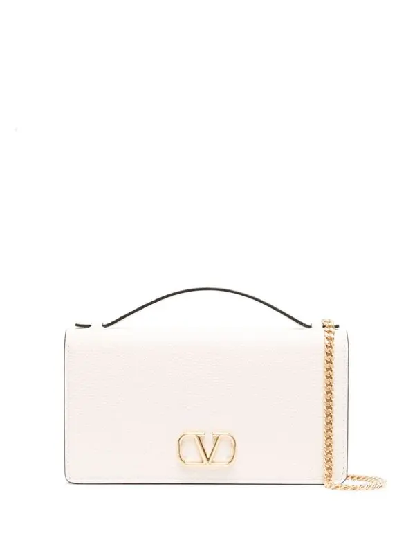 Valentino Garavani Vlogo Signature Leather Wallet On Chain - White