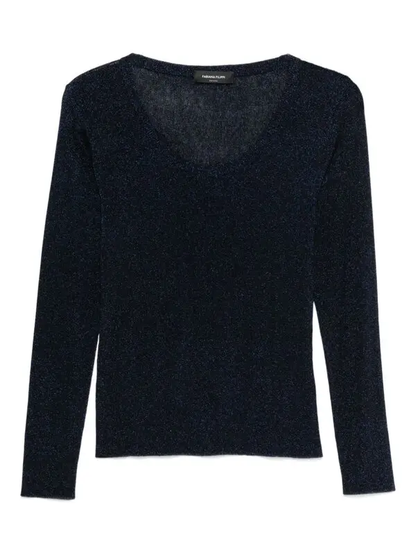 Fabiana Filippi Metallic Scoop Neck Long Sleeve Top