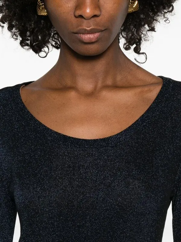 Fabiana Filippi Metallic Scoop Neck Long Sleeve Top