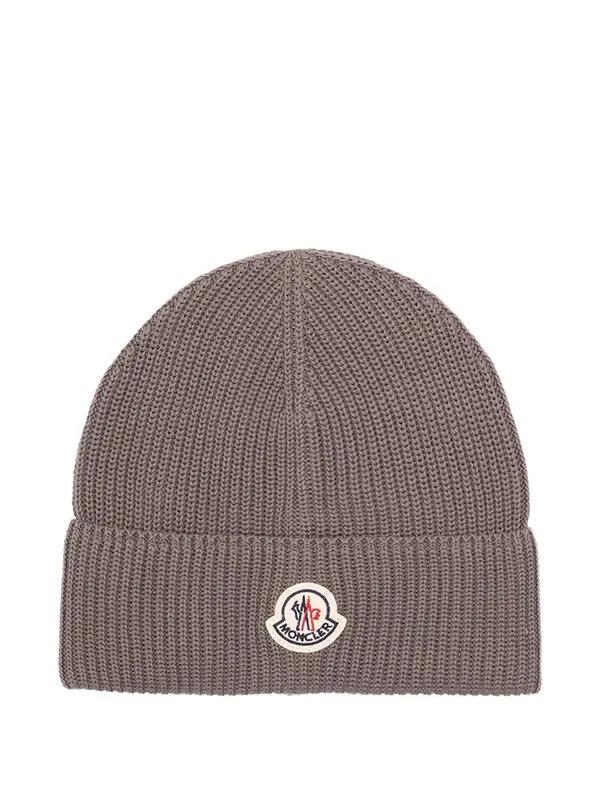 Moncler Logo Wool Beanie - Brown