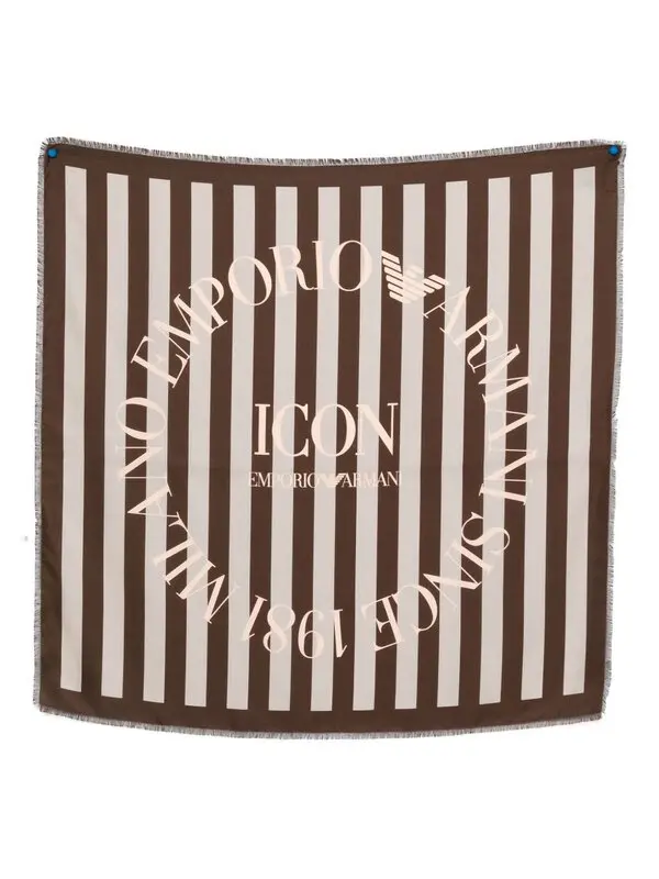 Emporio Armani Striped Silk Foulard - Brown