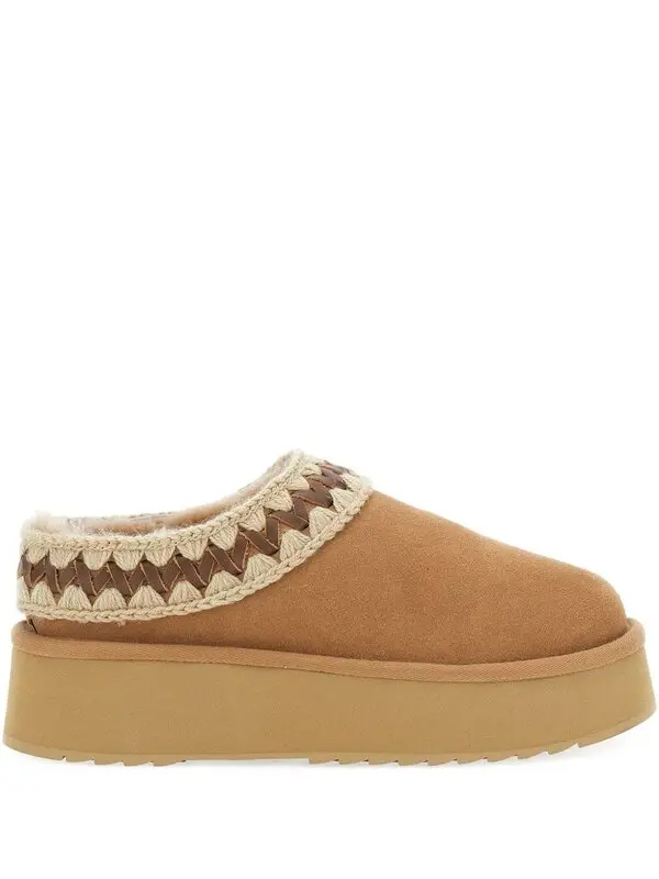 Mou Suede Platform Clog Slippers With Braided Trim - Beige